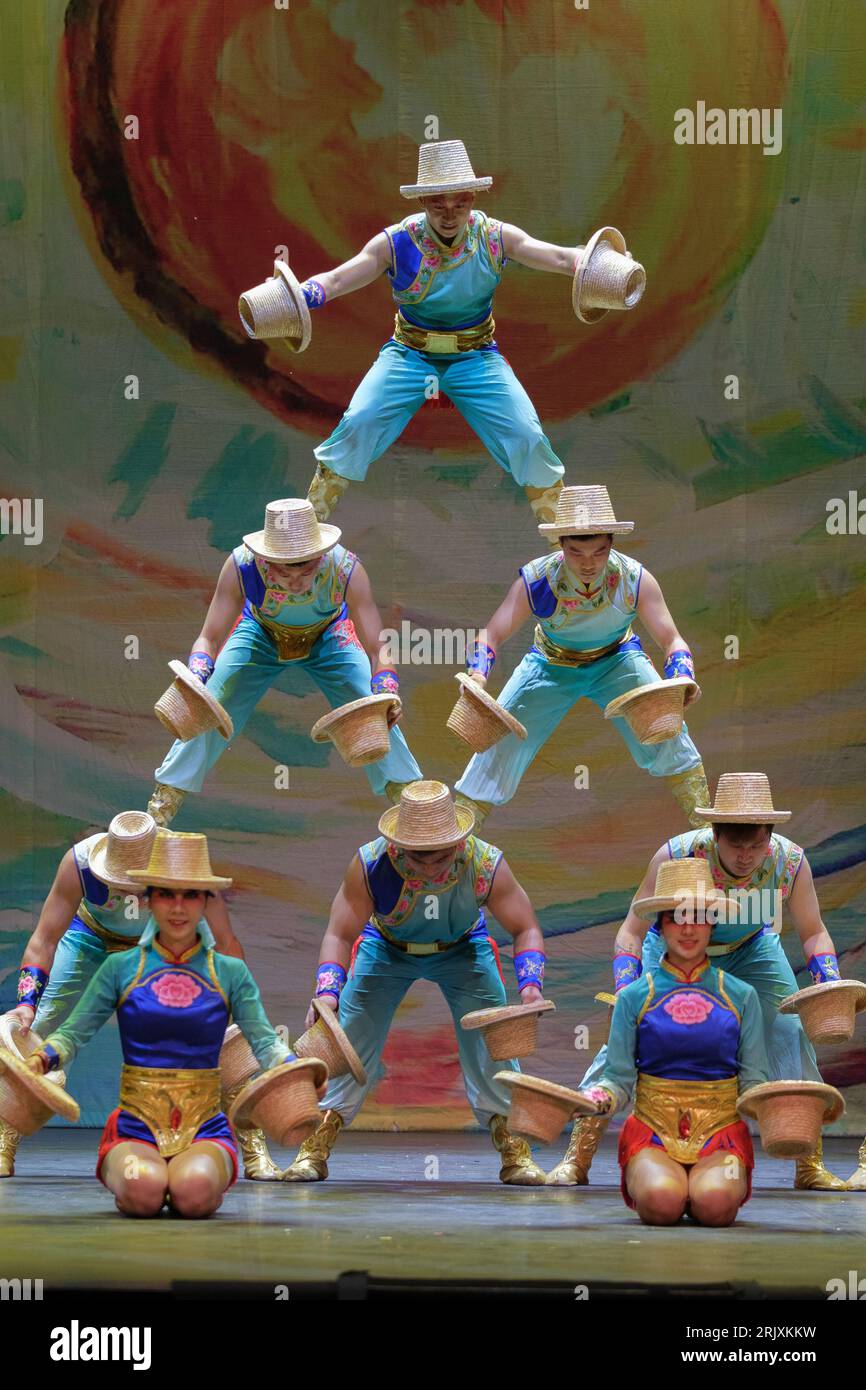 Crobats and dancers perform during the presentation of the 'Great ...