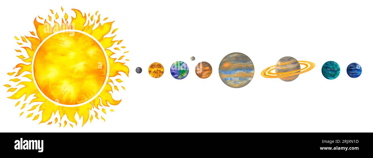 Watercolor planets of the solar system mercury, venus, earth, mars ...