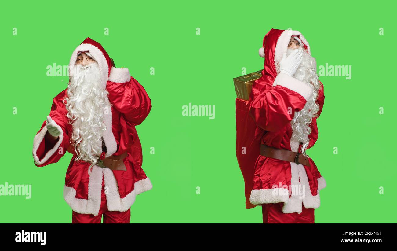 Cute santa claus sending air kisses, acting sweet with flirty gesture ...