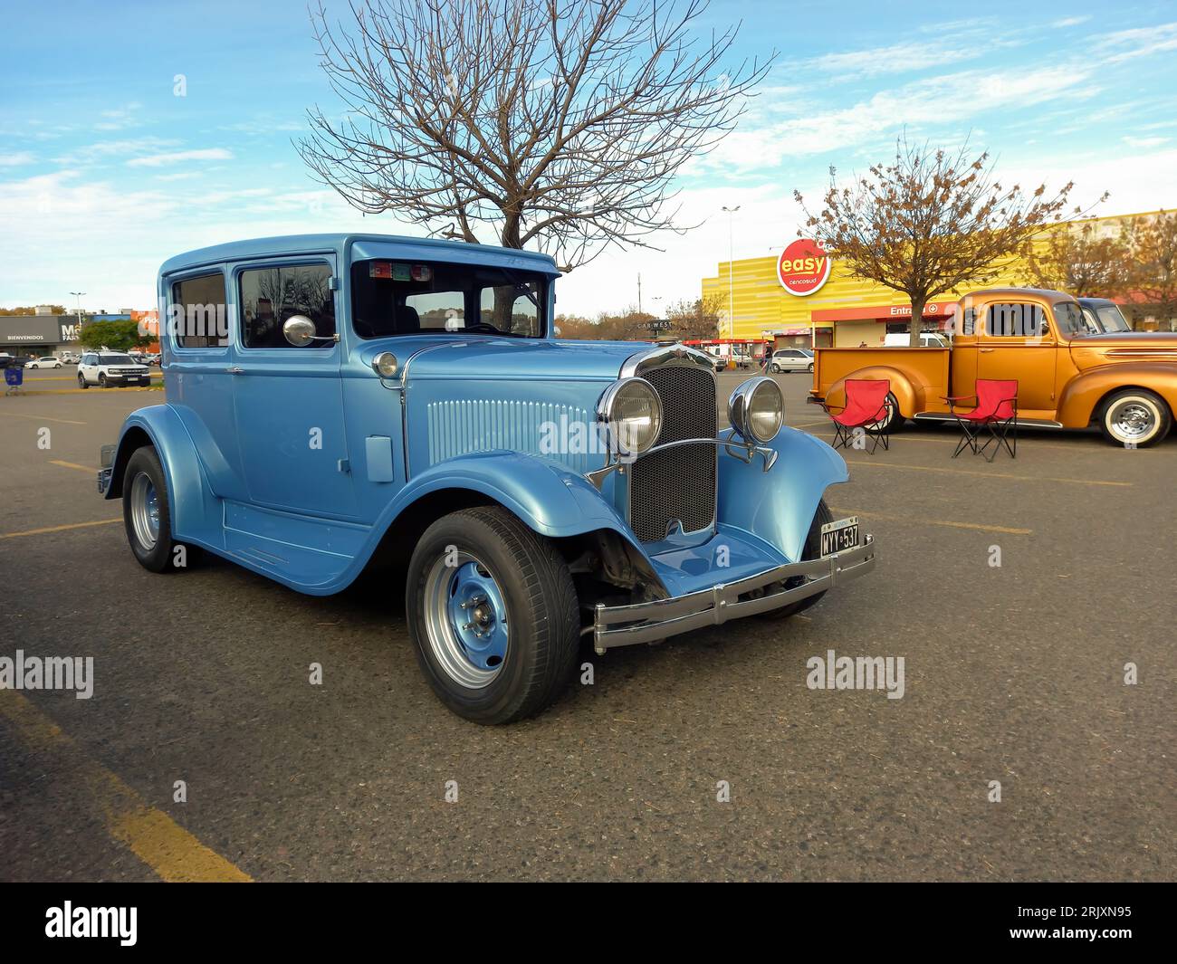 Old blue early 1930s Dodge Brothers Six two-door sedan street rod in a ...