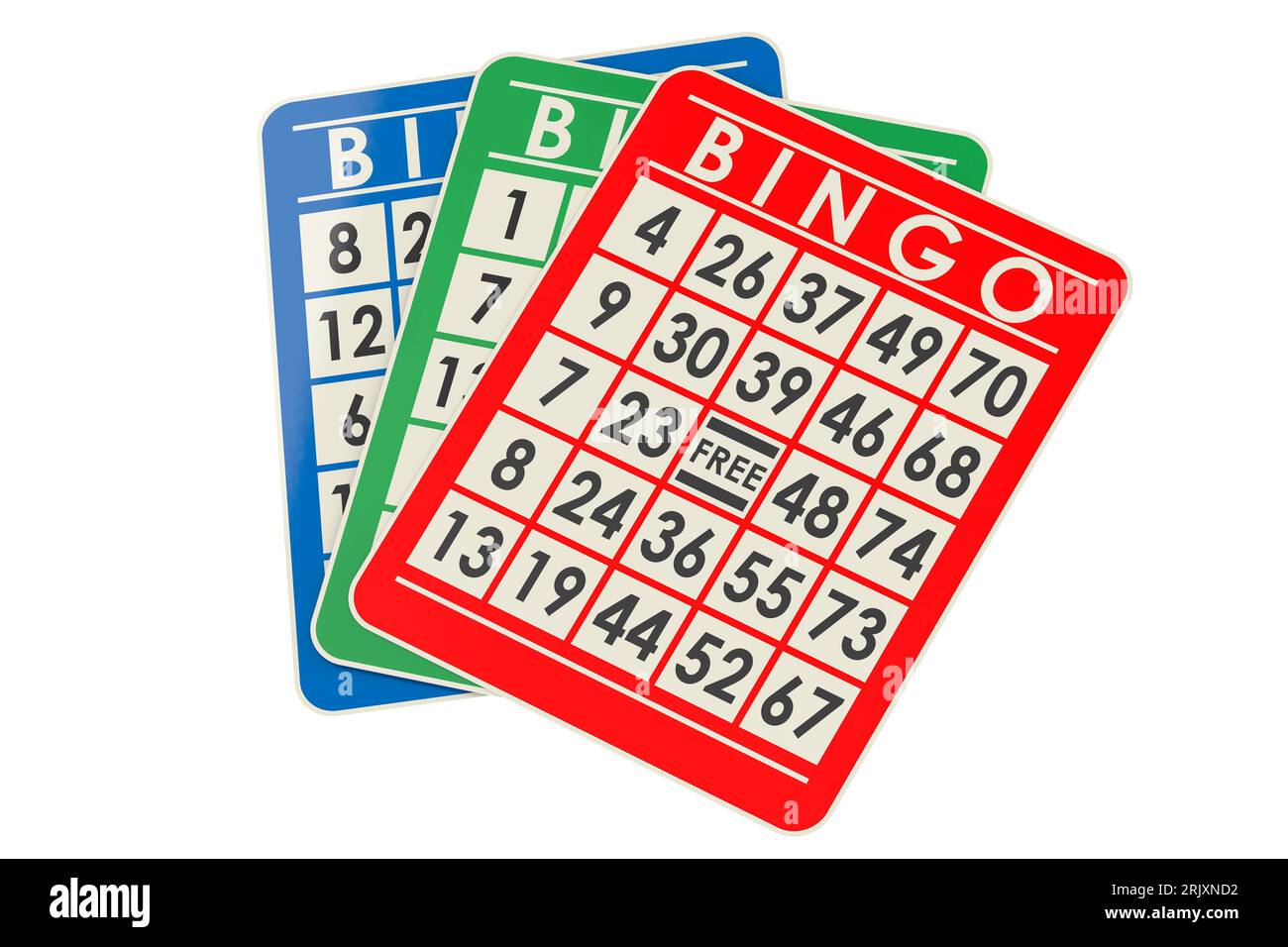 Colored bingo cards, 3D rendering isolated on white background Stock ...