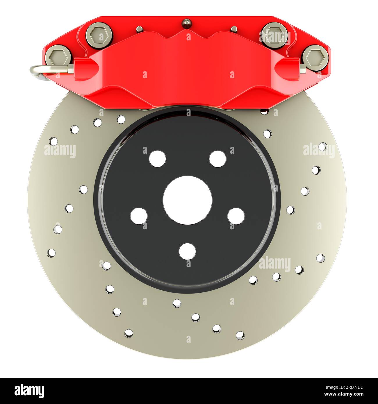Car disc brake with caliper, front view. 3D rendering isolated on white ...