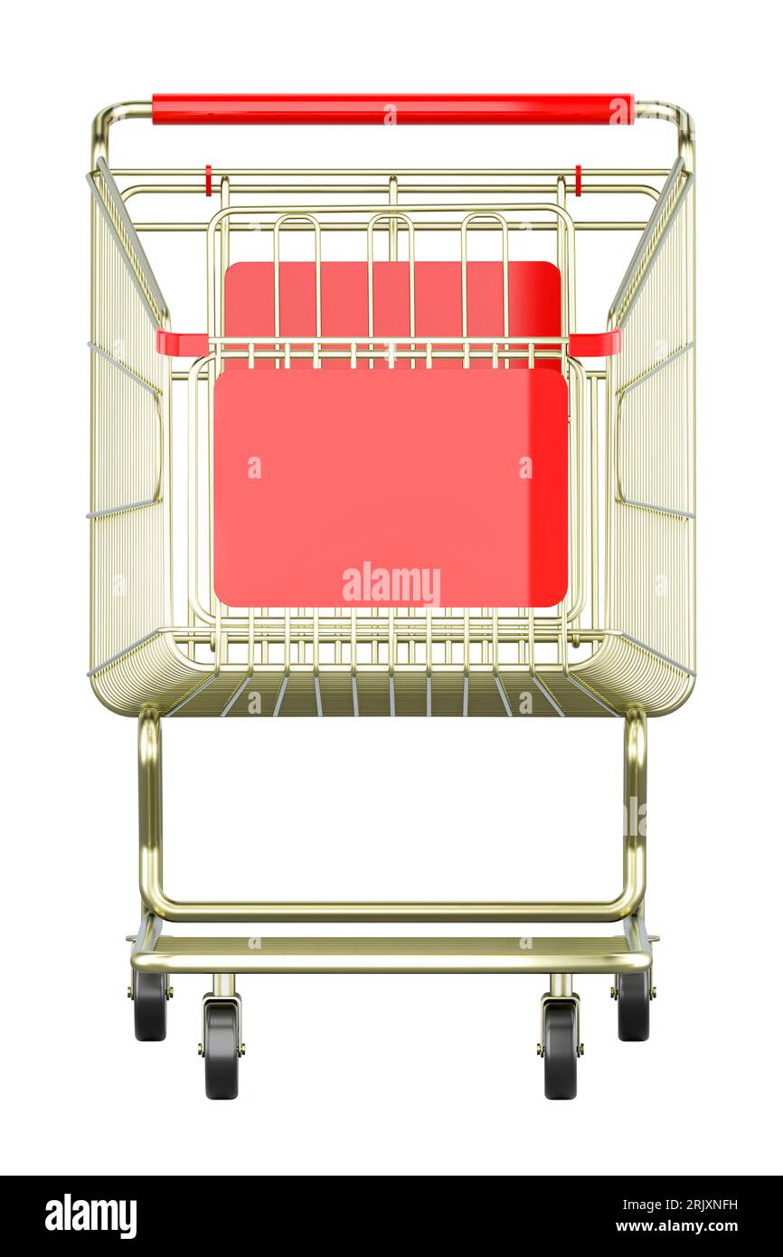 Shopping cart, shopping trolley front view. 3D rendering isolated on ...