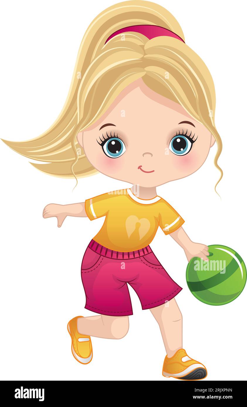 Vector Cute Little Girl Playing Bowling Stock Vector Image & Art - Alamy