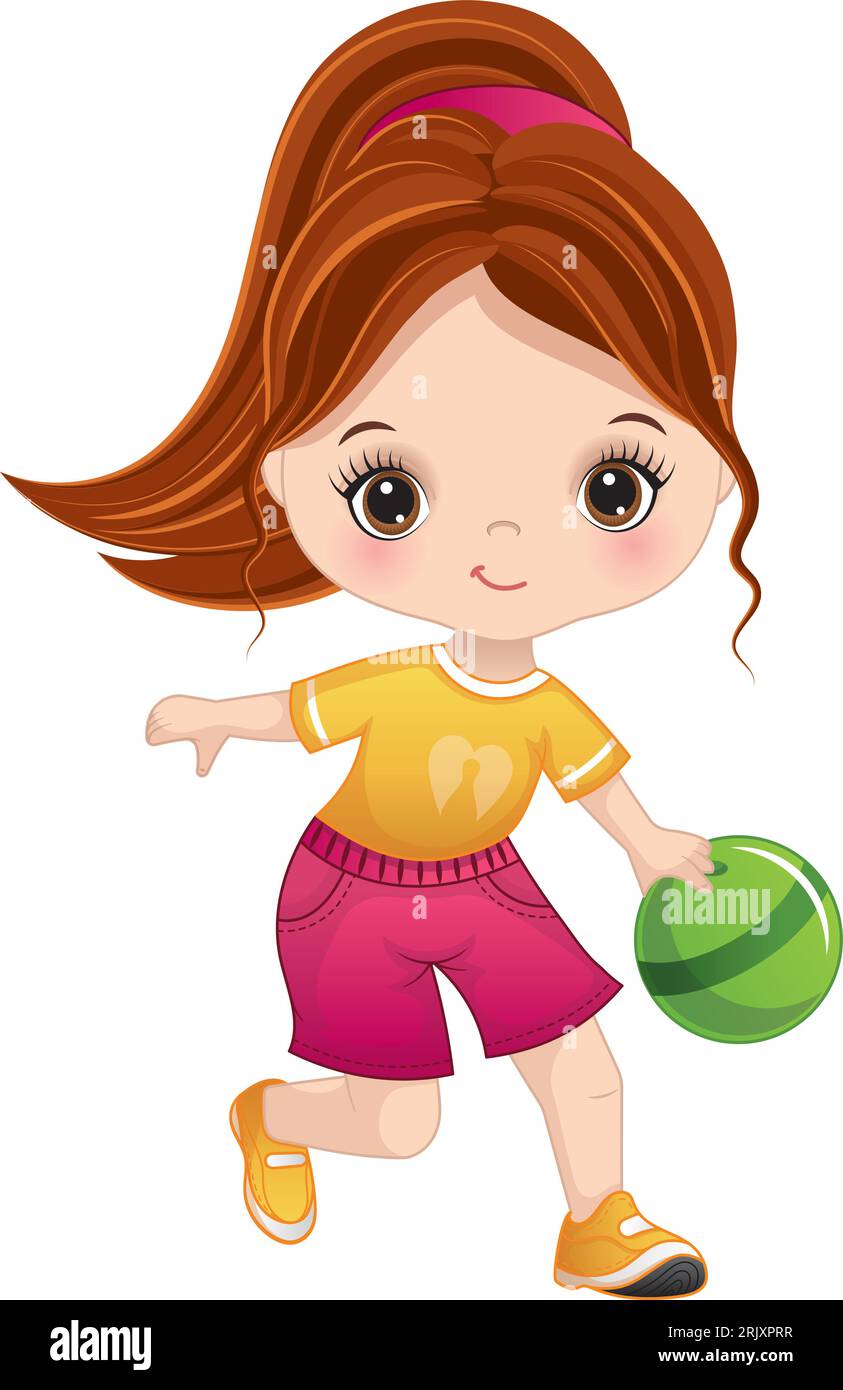 Vector Cute Little Girl Playing Bowling Stock Vector Image & Art - Alamy
