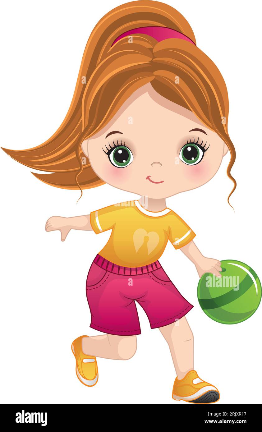 Vector Cute Little Girl Playing Bowling Stock Vector Image & Art - Alamy