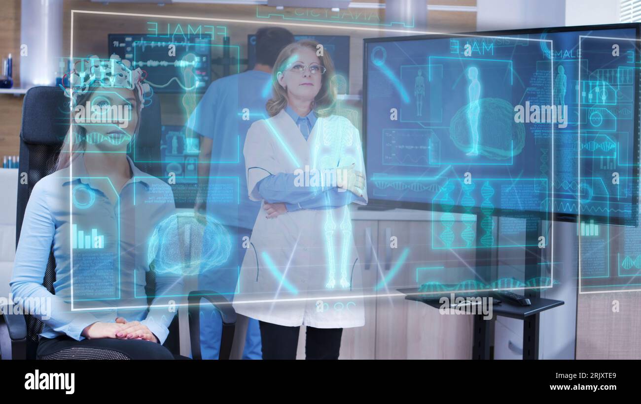 Neurology expert visualizing brain exam results using AR , gaining ...