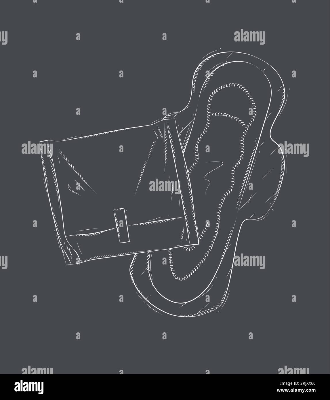 Women sanitary pad packed and unpacked composition drawing on black ...