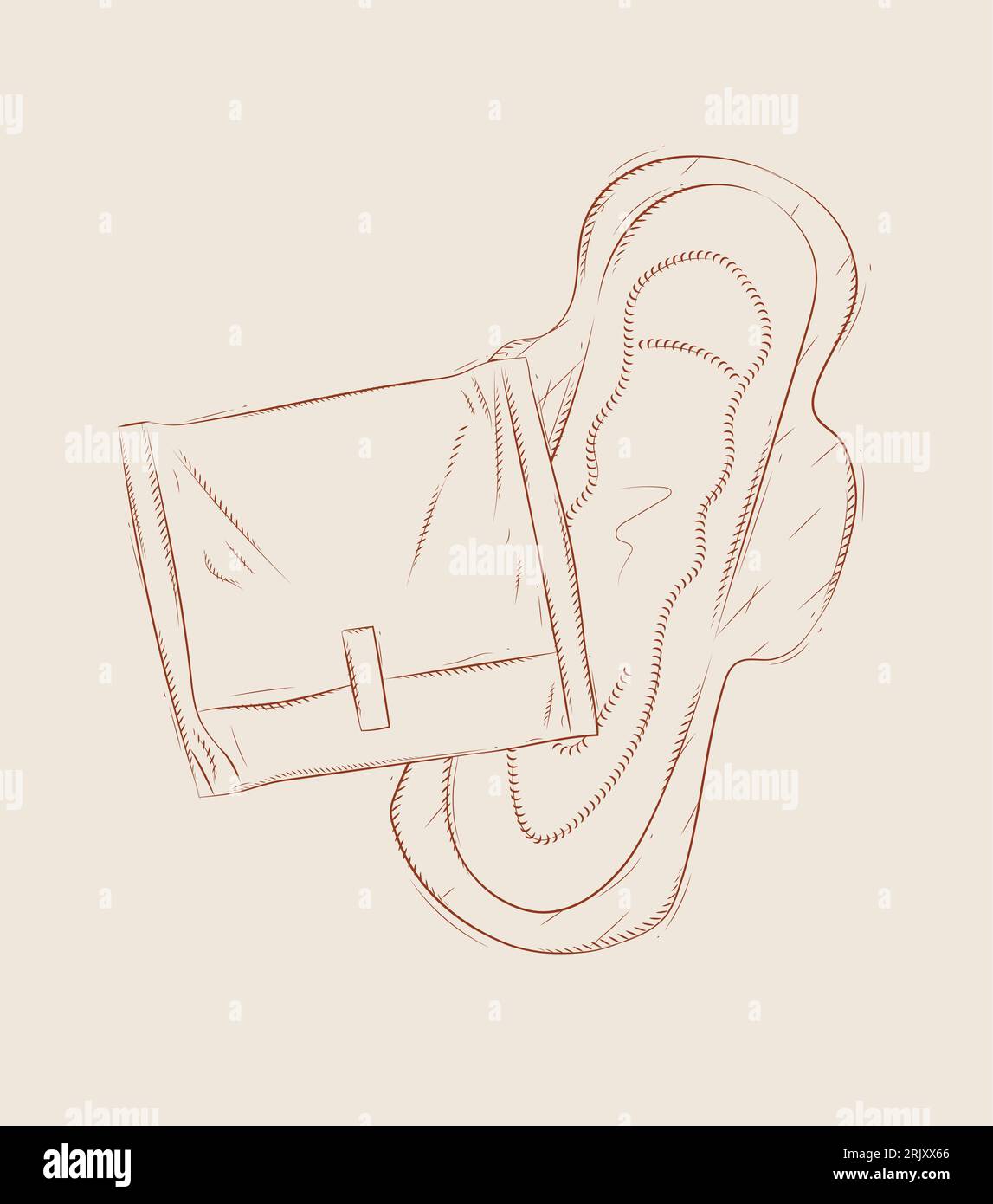 Women sanitary pad packed and unpacked composition drawing on beige ...