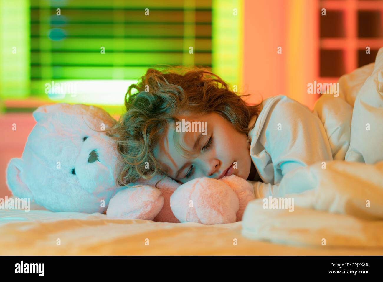 Quiet sleep. Lovely face of blonde caucasian kid boy, sleeping with a ...