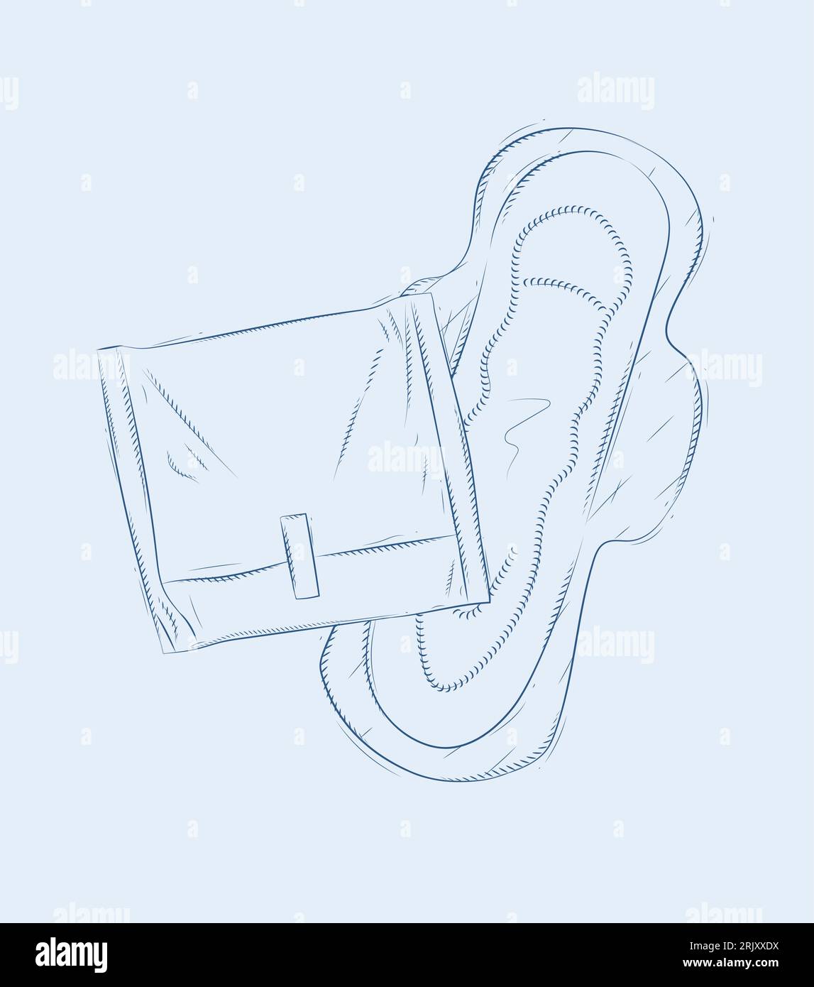 Women sanitary pad packed and unpacked composition drawing on blue ...