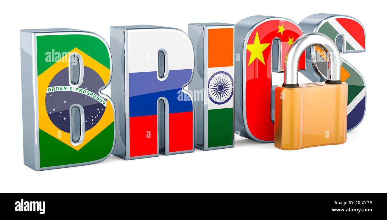 BRICS summit with padlock, 3D rendering isolated on white background ...