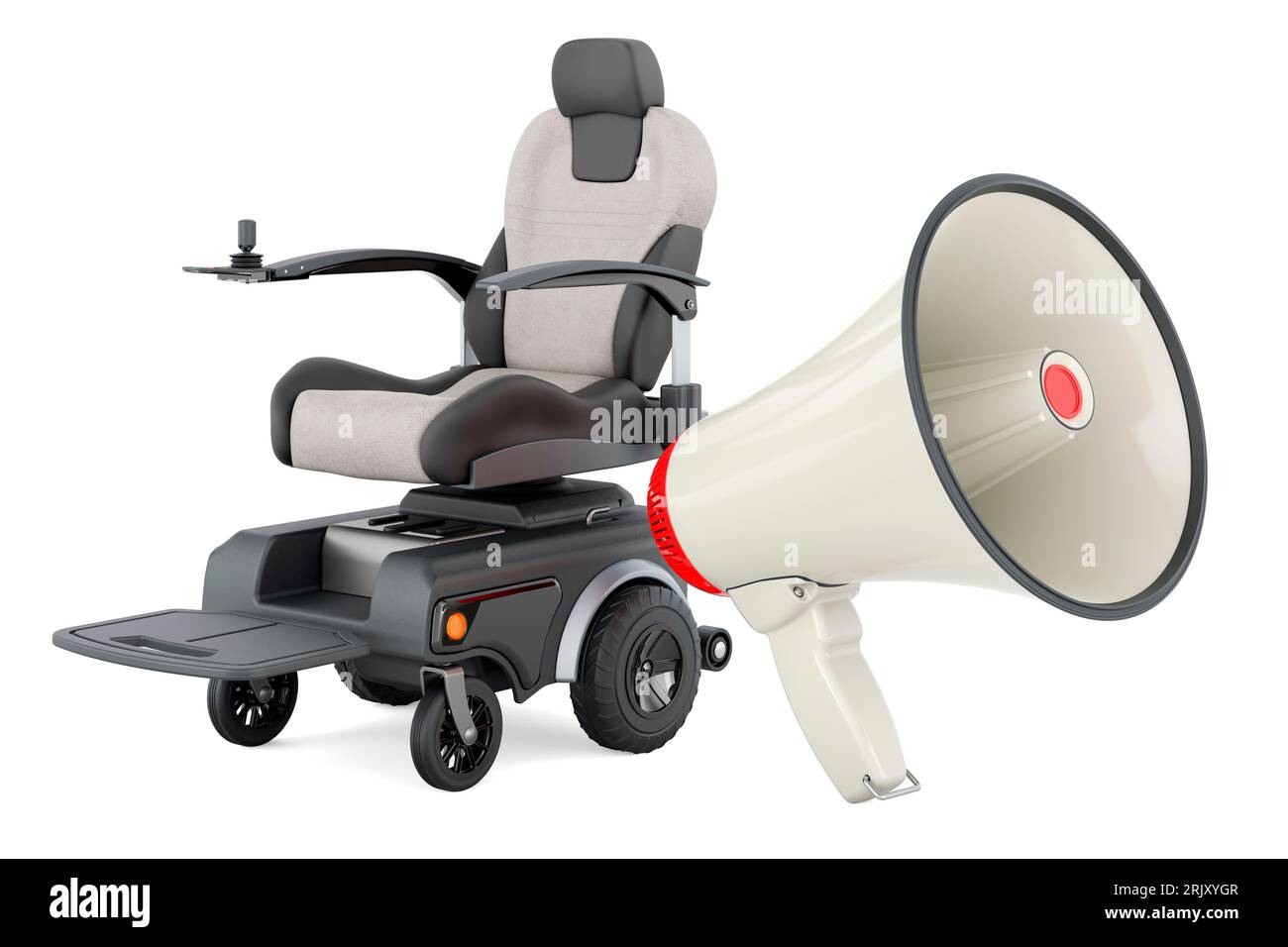 Handicap scooter with megaphone. 3D rendering isolated on white ...