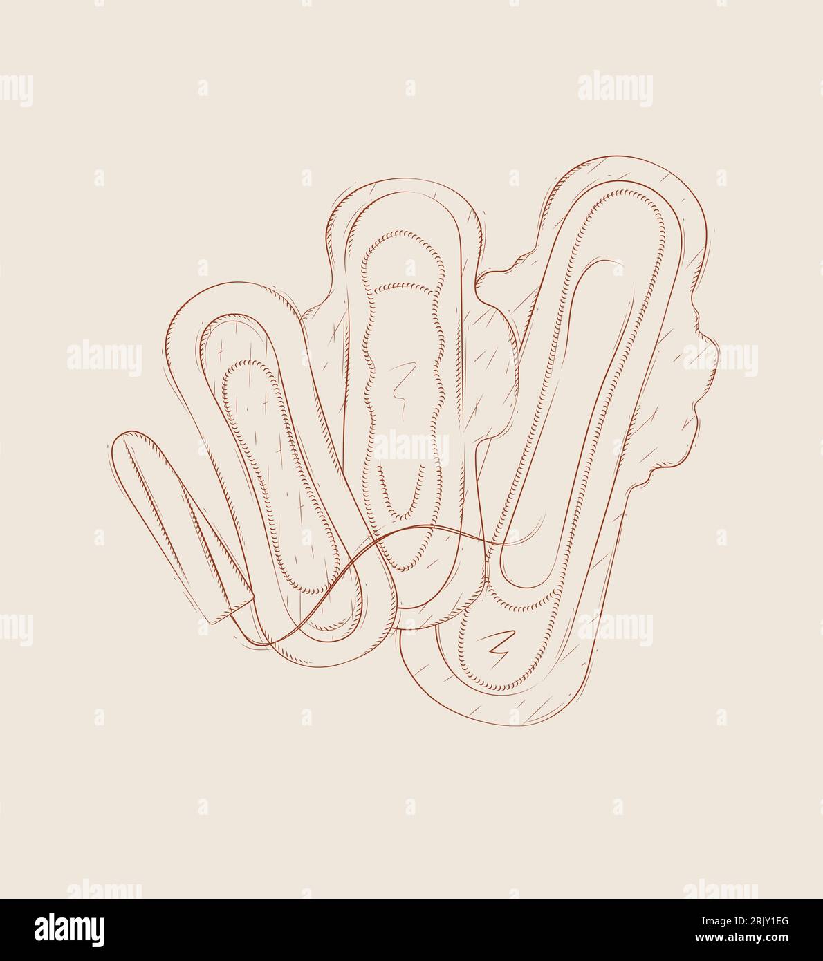 Tampon and types of women sanitary pads composition drawing on beige ...