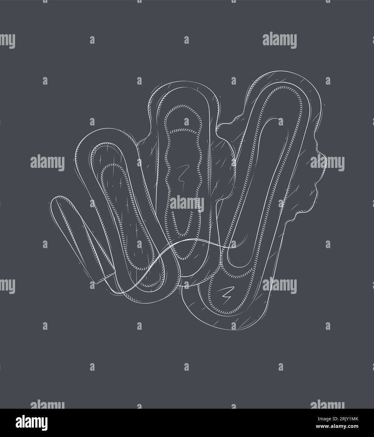 Tampon and types of women sanitary pads composition drawing on black ...