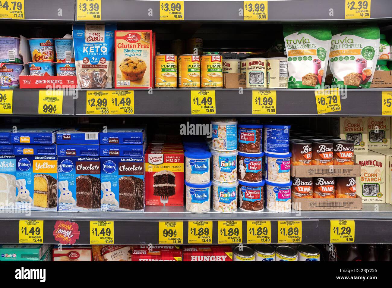 packets and baking goods food on supermarket store shelf in Palm ...