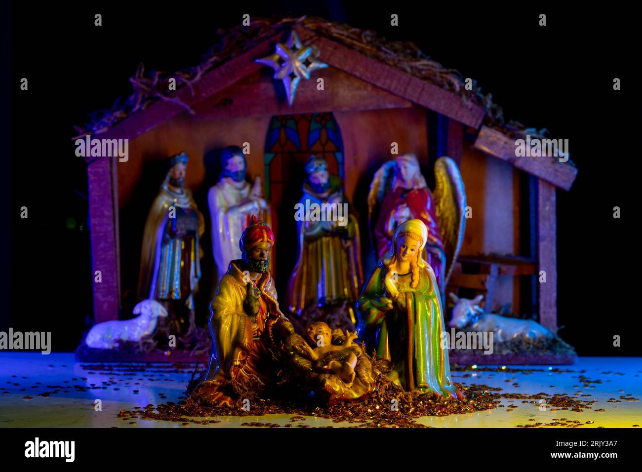 Christmas greeting card. Christmas Jesus in crib. Christmas nativity ...