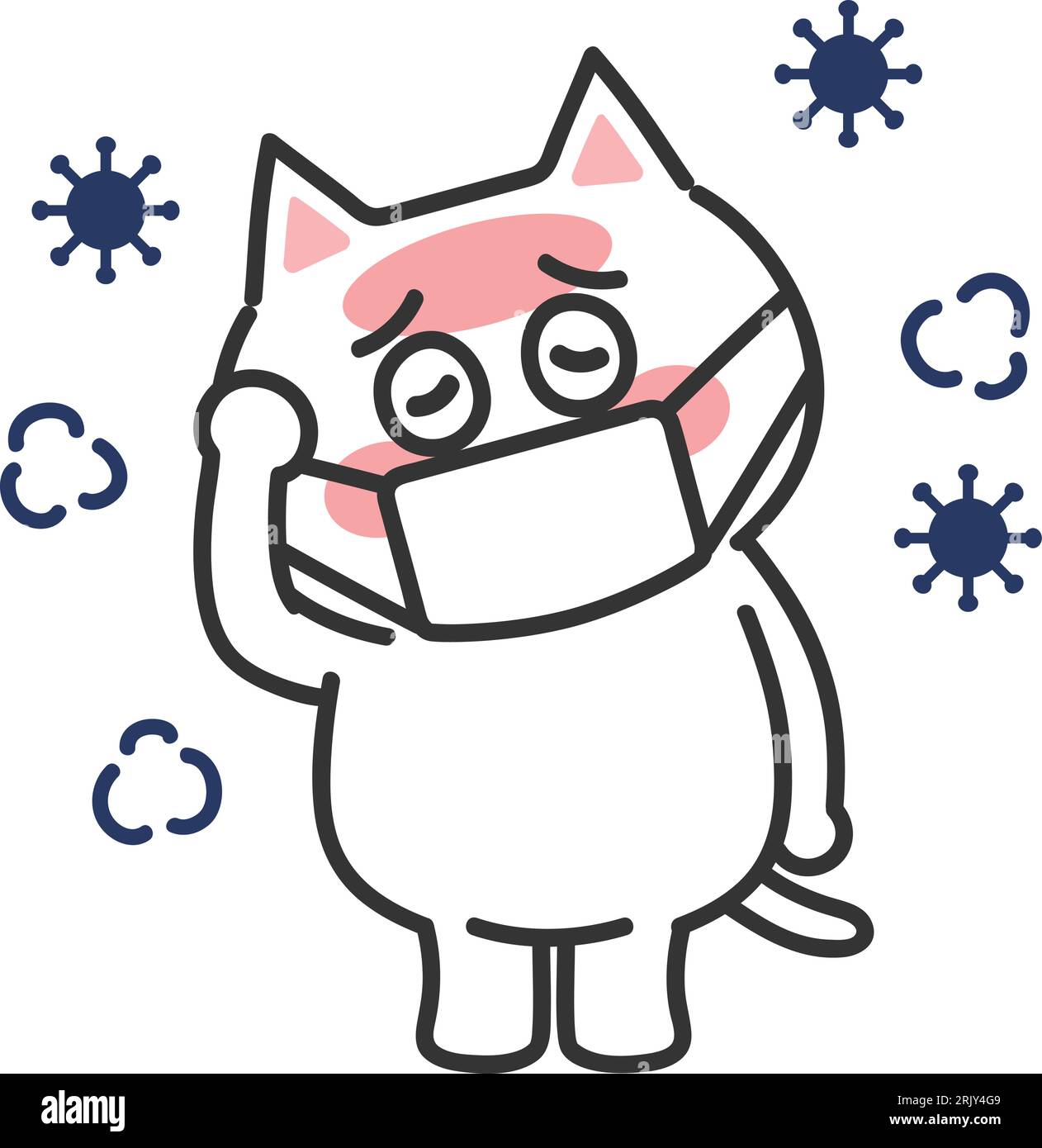 White cartoon cat suffers from aerial infection and pollution, vector ...