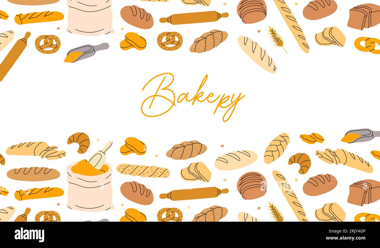 Bakery horizontal background. Breads shop banner. Bakery menu design ...