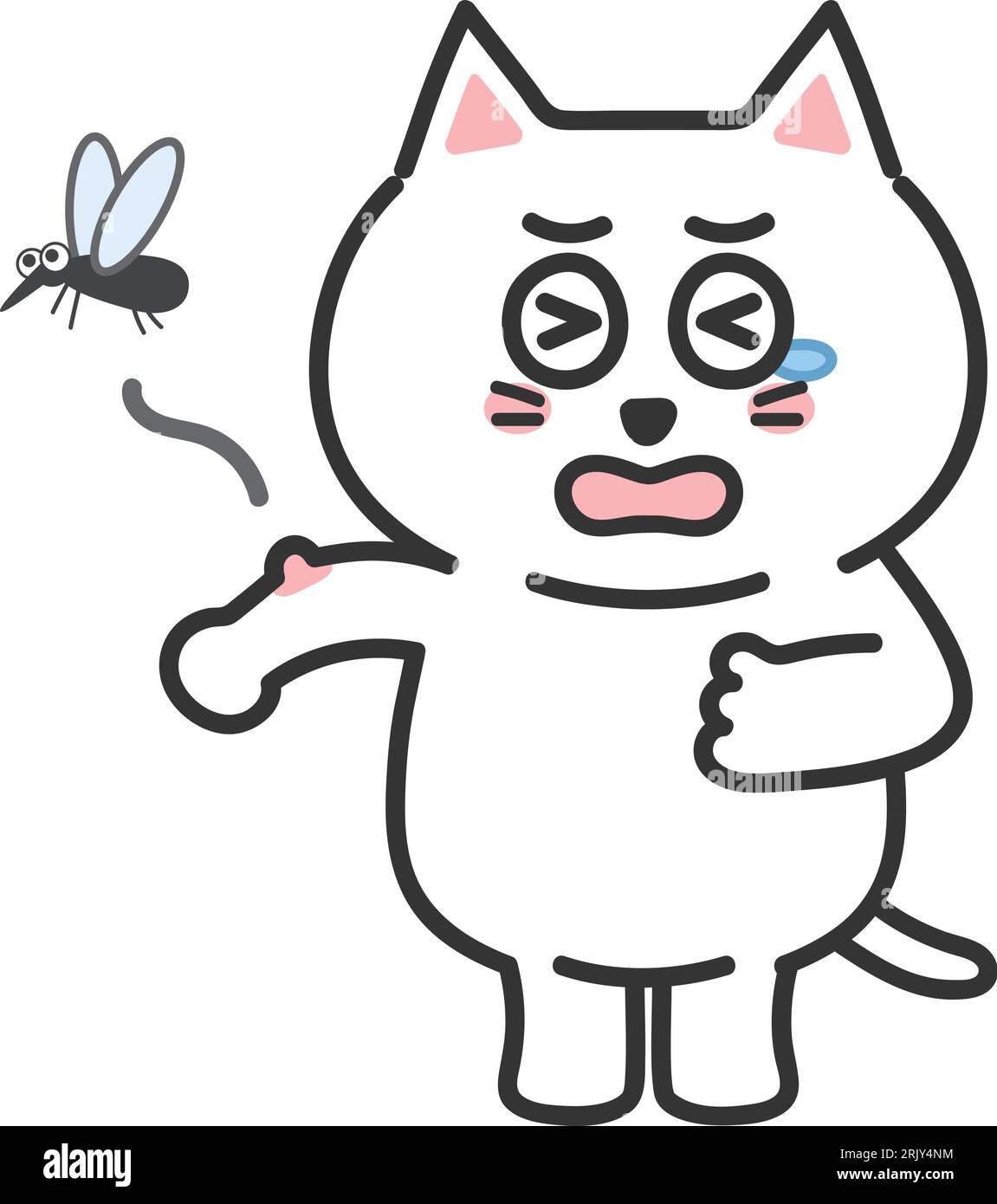 A white cartoon cat got bit by a mosquito, vector illustration Stock ...
