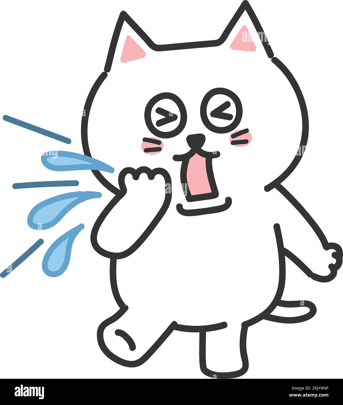 White cartoon cat giving a violent sneeze. Vector illustration Stock ...