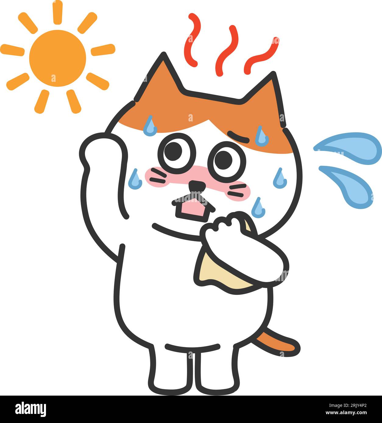 Orange tabby cartoon cat having a heat stroke, vector illustration ...