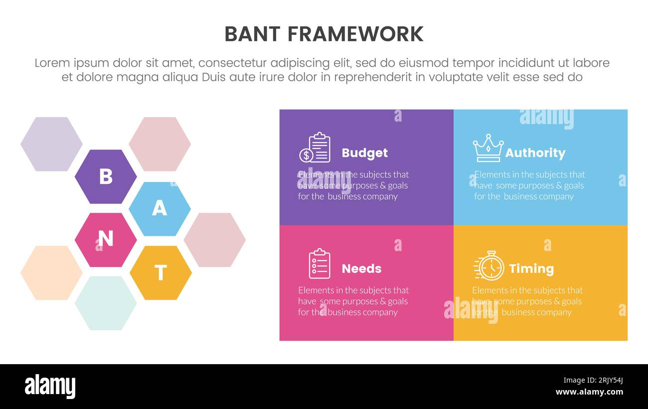 bant sales framework methodology infographic with honeycomb and ...