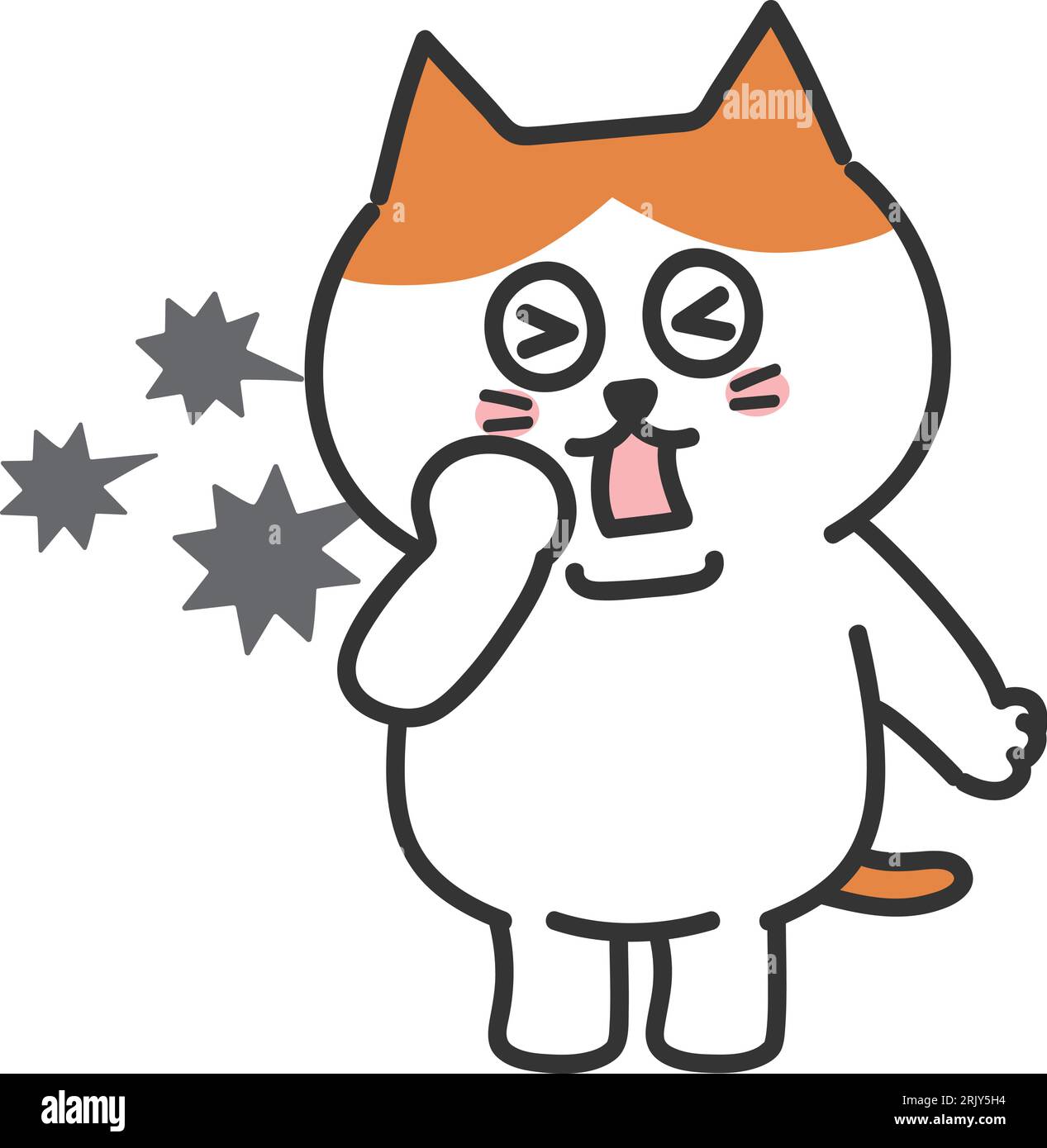 Orange tabby cartoon cat can't stop coughing, vector illustration Stock ...