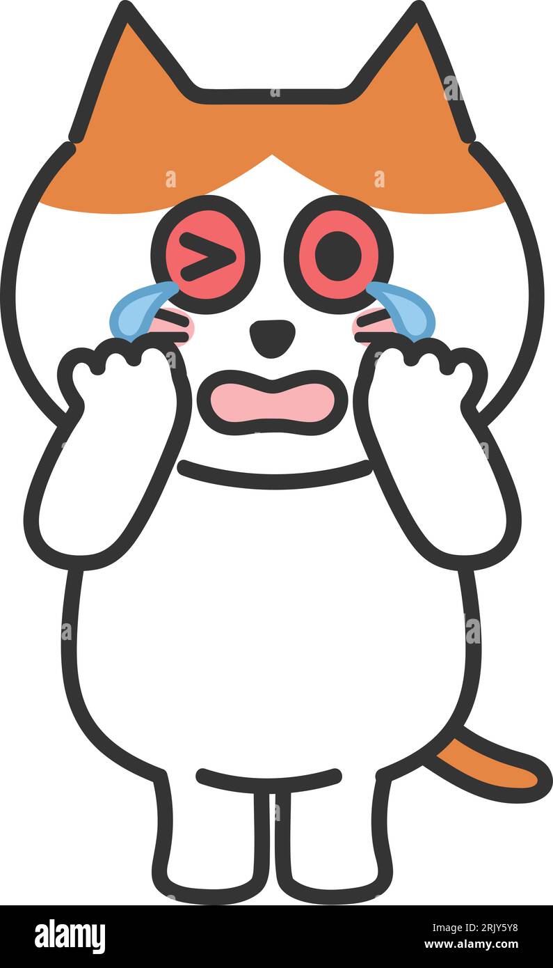 Crying orange tabby cat having bloodshot eyes, vector illustration ...