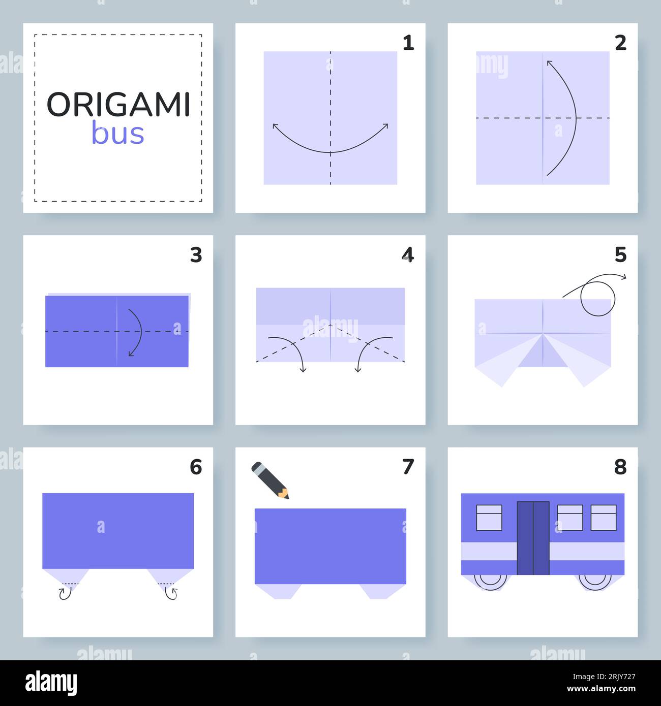 Origami tutorial for kids. Origami cute bus Stock Vector Image & Art ...