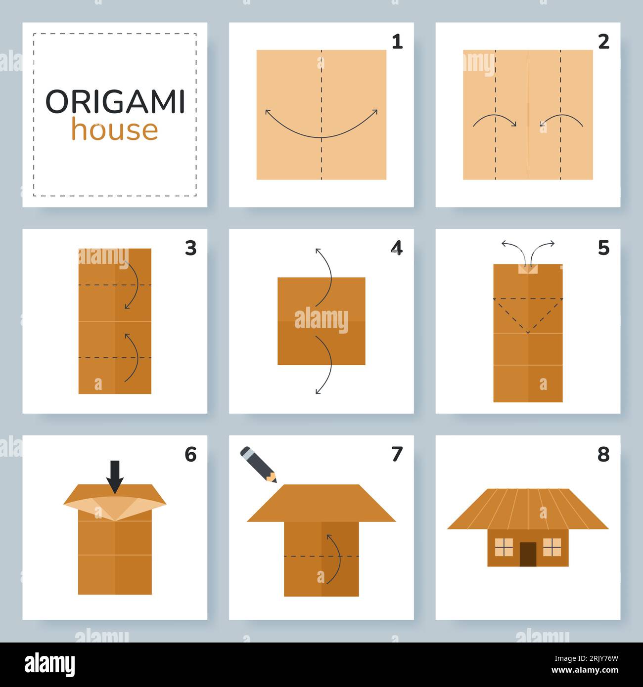 Origami tutorial for kids. Origami cute house Stock Vector Image & Art ...