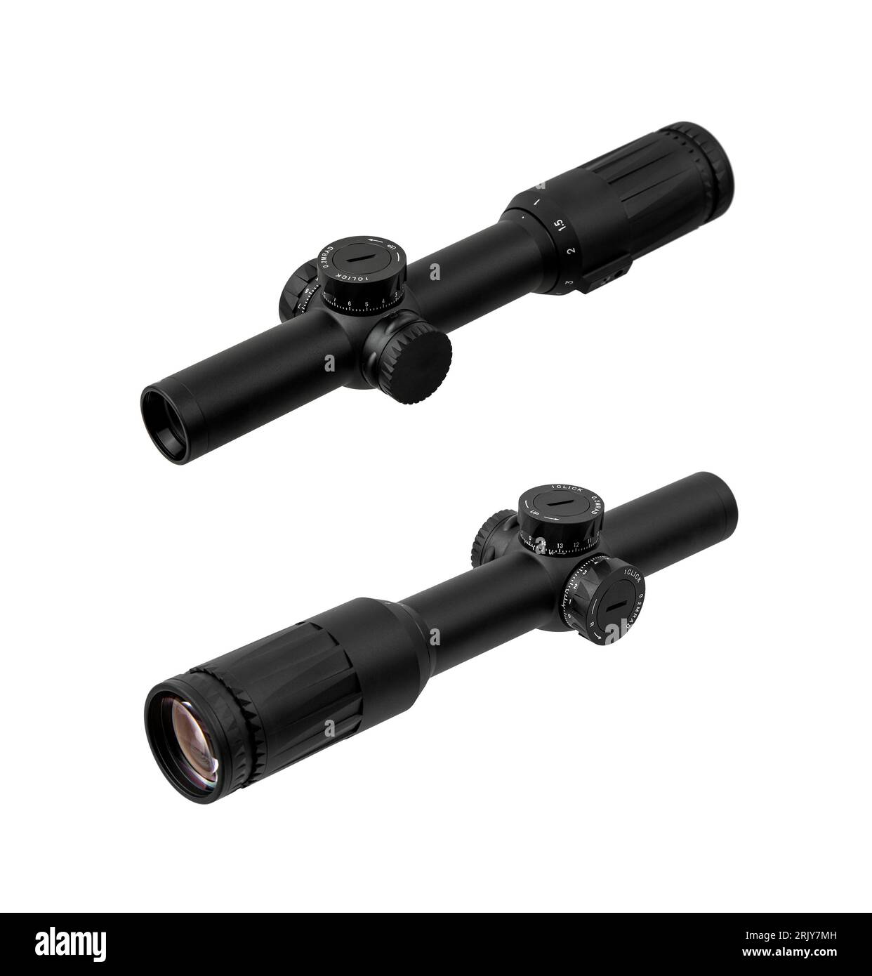 Modern sniper scope on a white background. Optical device for aiming ...