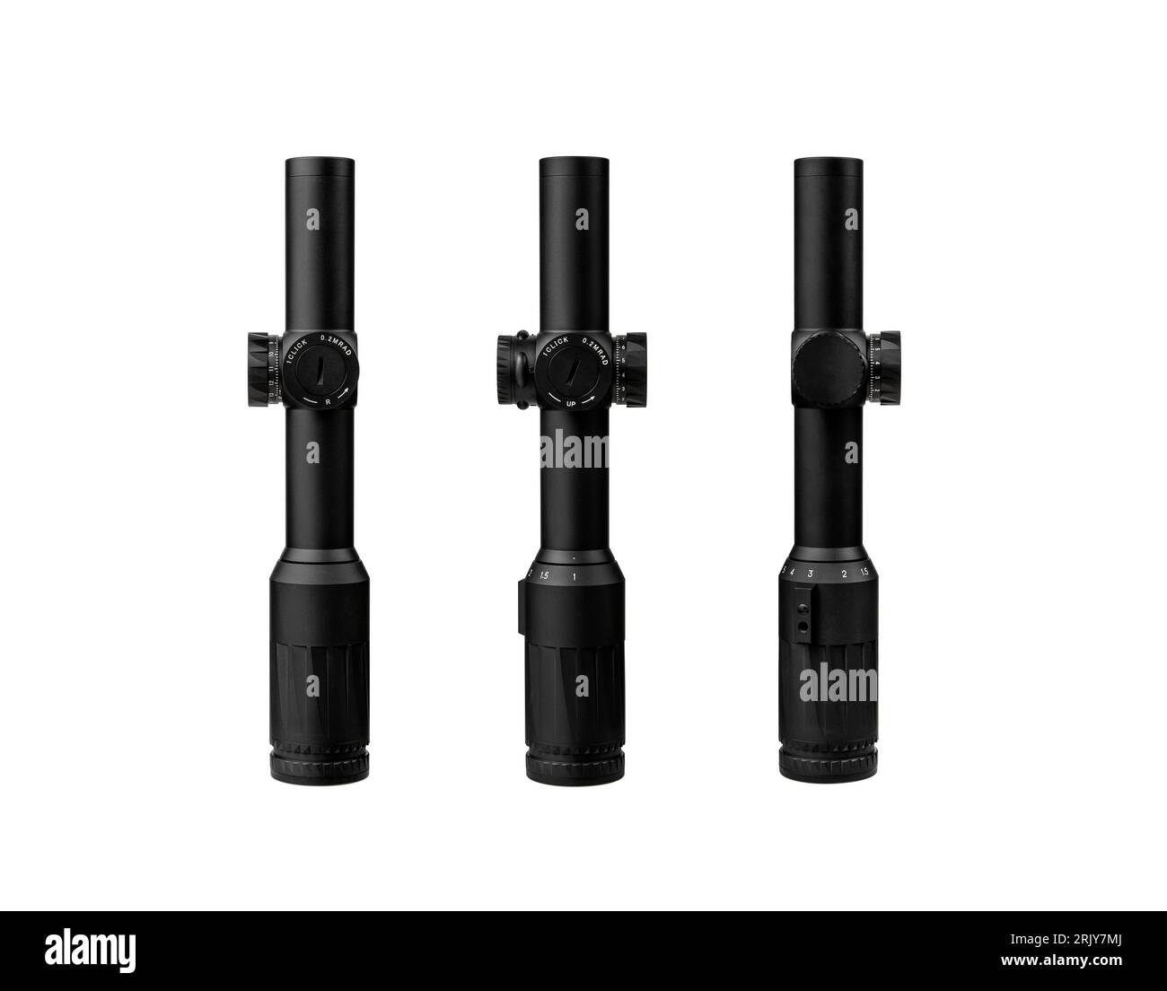 Modern sniper scope on a white background. Optical device for aiming ...