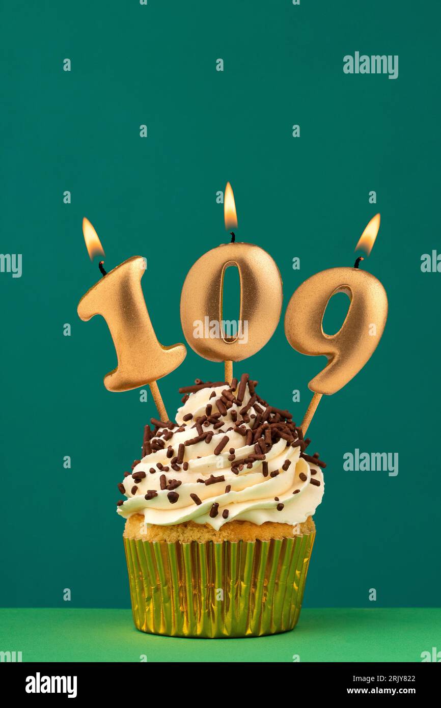 Birthday candle number 109 - Vertical anniversary card with green ...