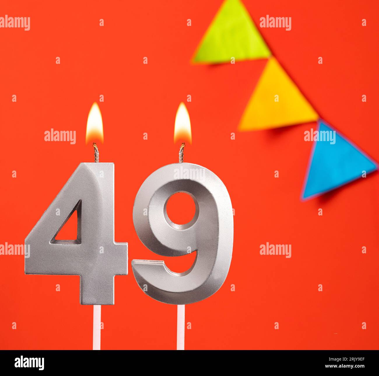 Birthday candle number 49 - Invitation card in orange background Stock ...