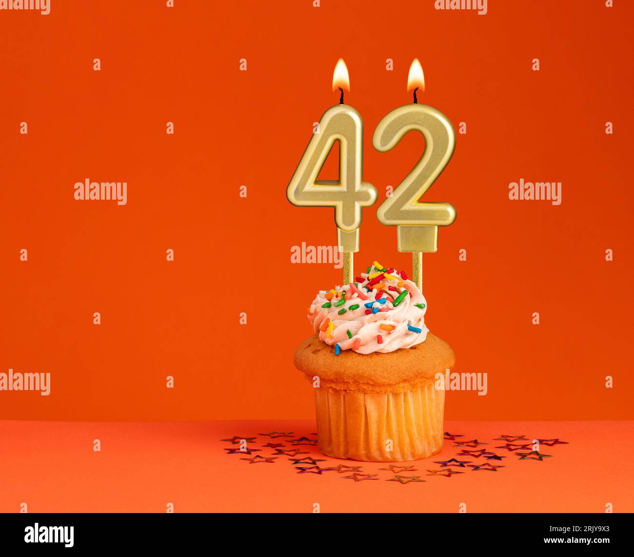 Birthday candle number 42 - Invitation card with orange background ...