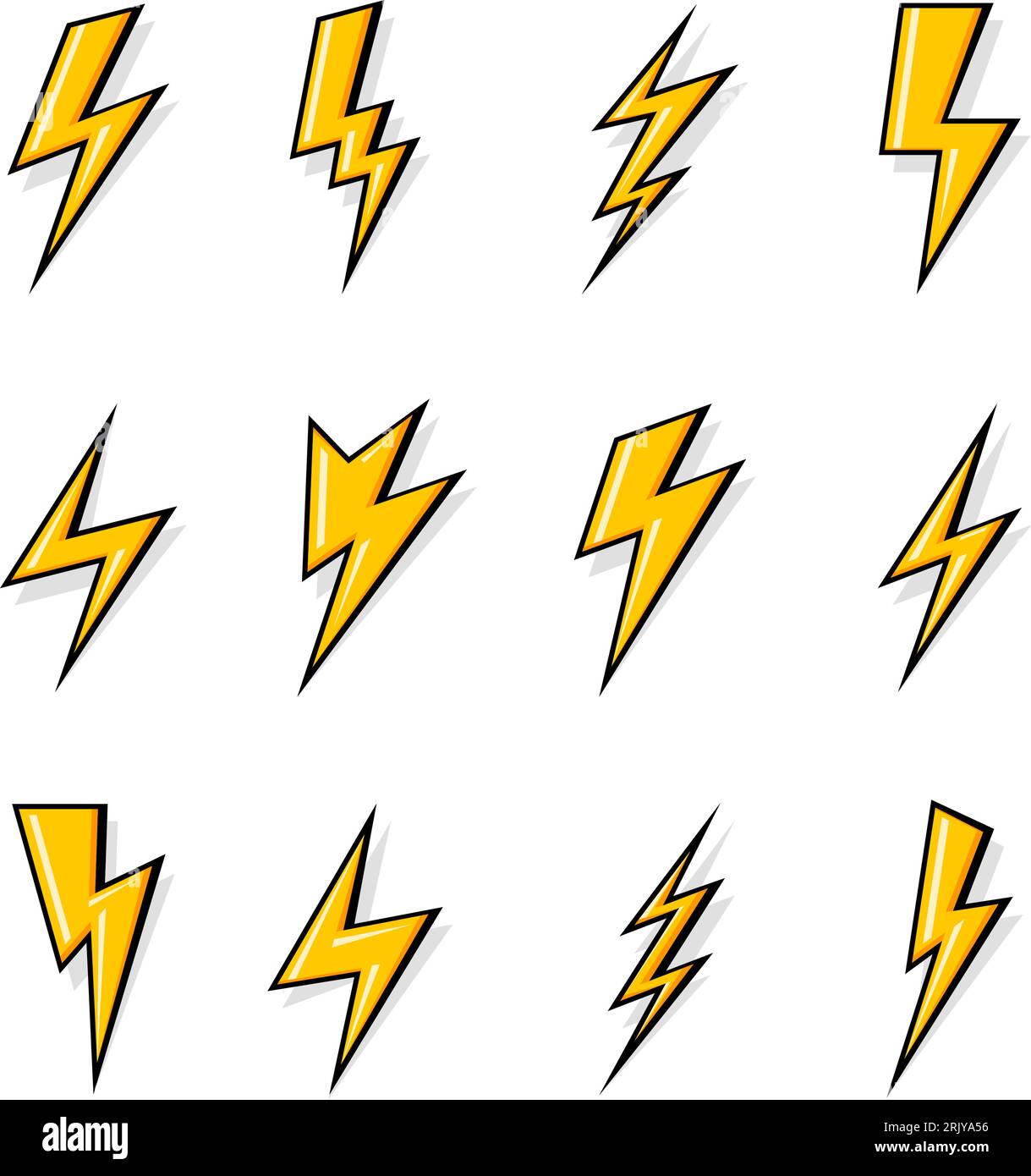 Yellow Lightning Bolt Icons Isolated on White Backdrop. Simple Icon ...