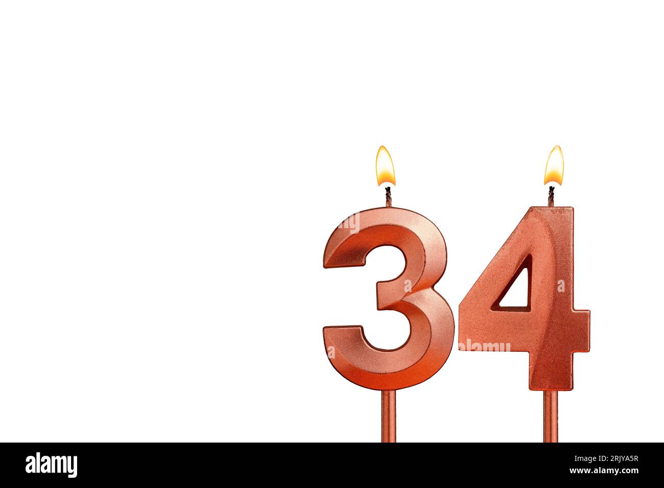 Burning candle number 34 for birthday on white background Stock Photo ...