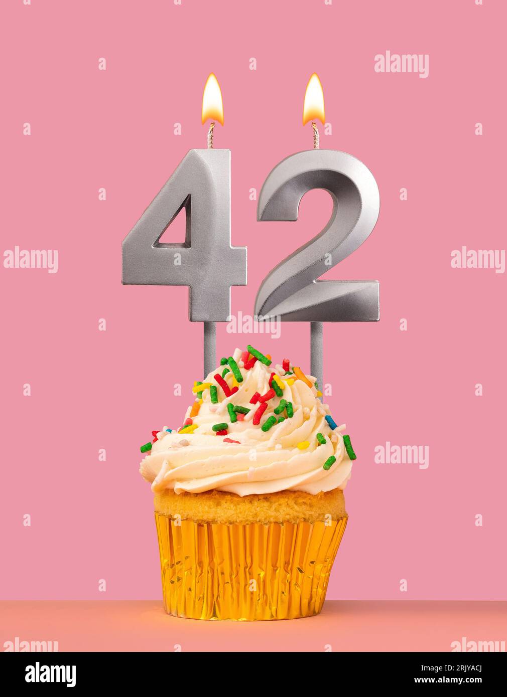 Number 42 candle with cupcake - Birthday card Stock Photo - Alamy