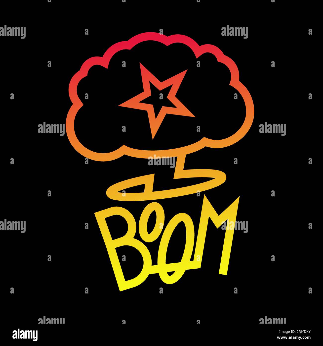 Boom neon sign. Glowing neon boom inscription on pink cloud with ...