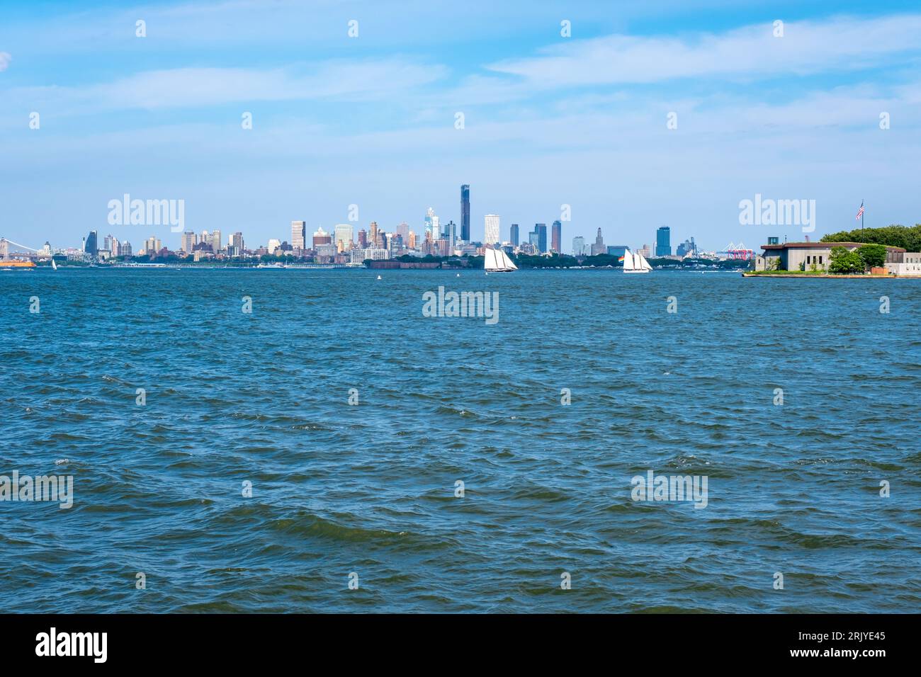Brooklyn skyline viewed from Liberty State Park in summer Stock Photo ...