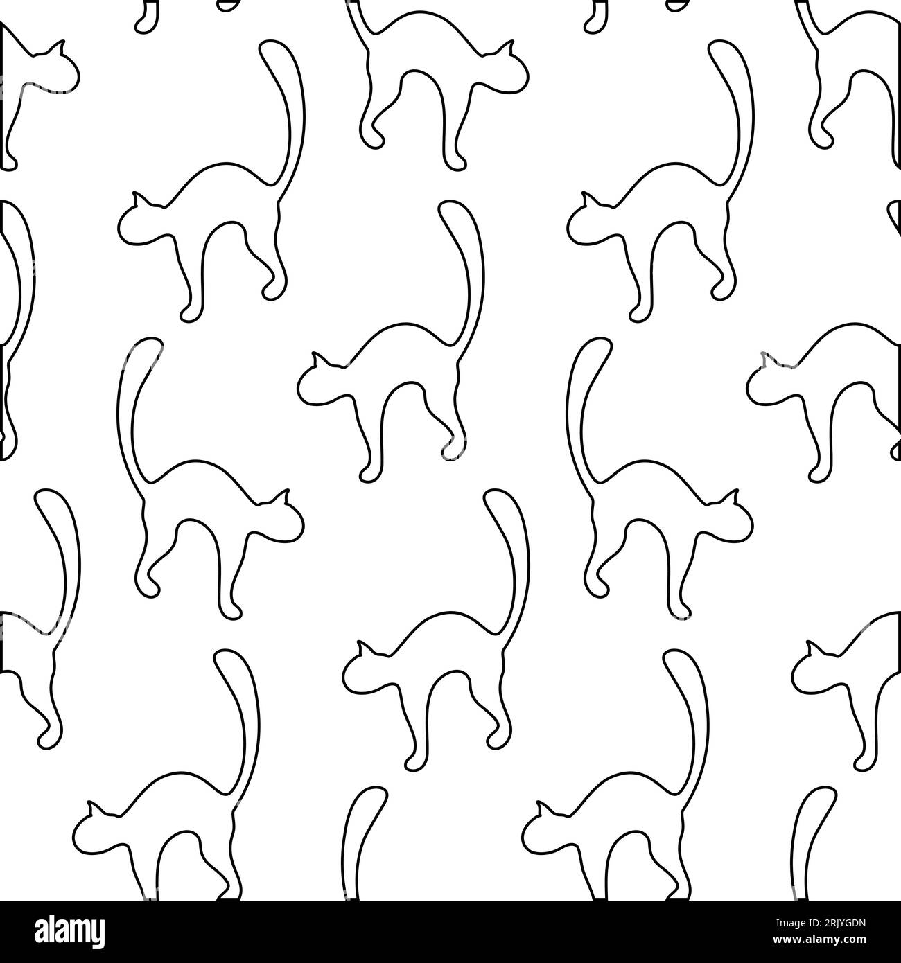 Simple vector seamless pattern of outline drawing cats. World cat day ...