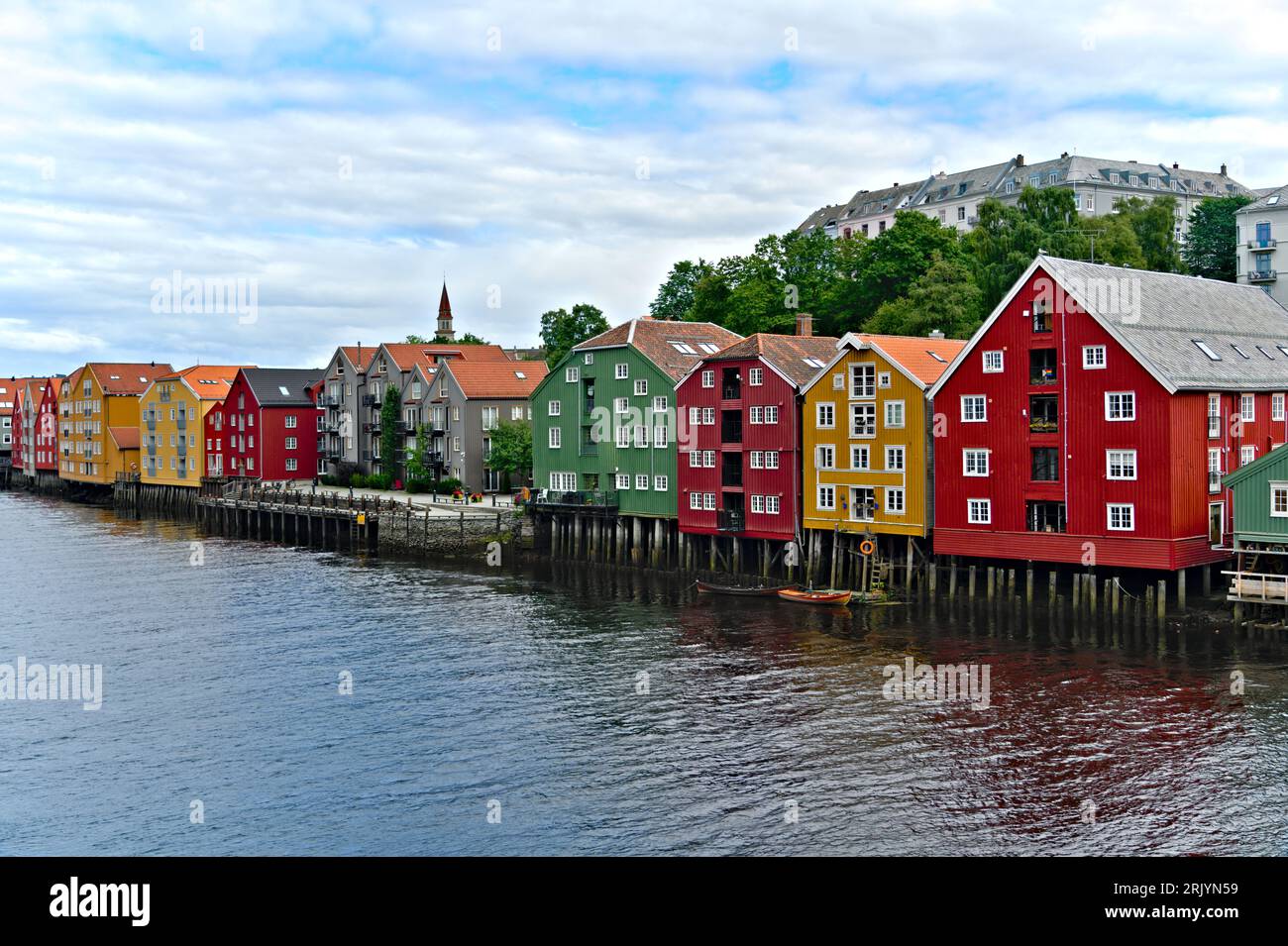 Historic old wooden colorful facade buildings and houses over the river ...