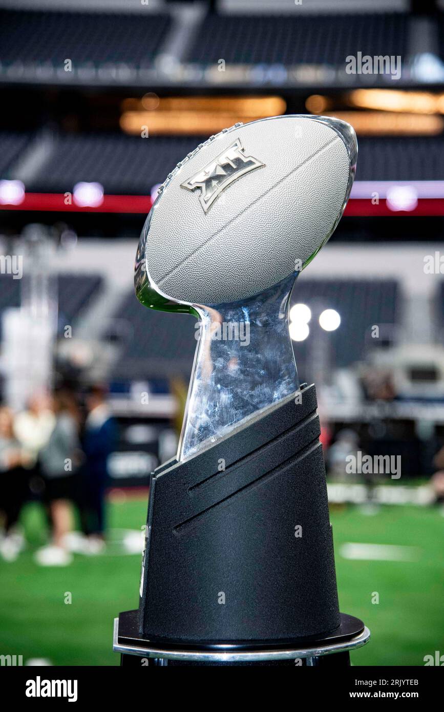 The Big 12 championship trophy stands on display at the NCAA college ...