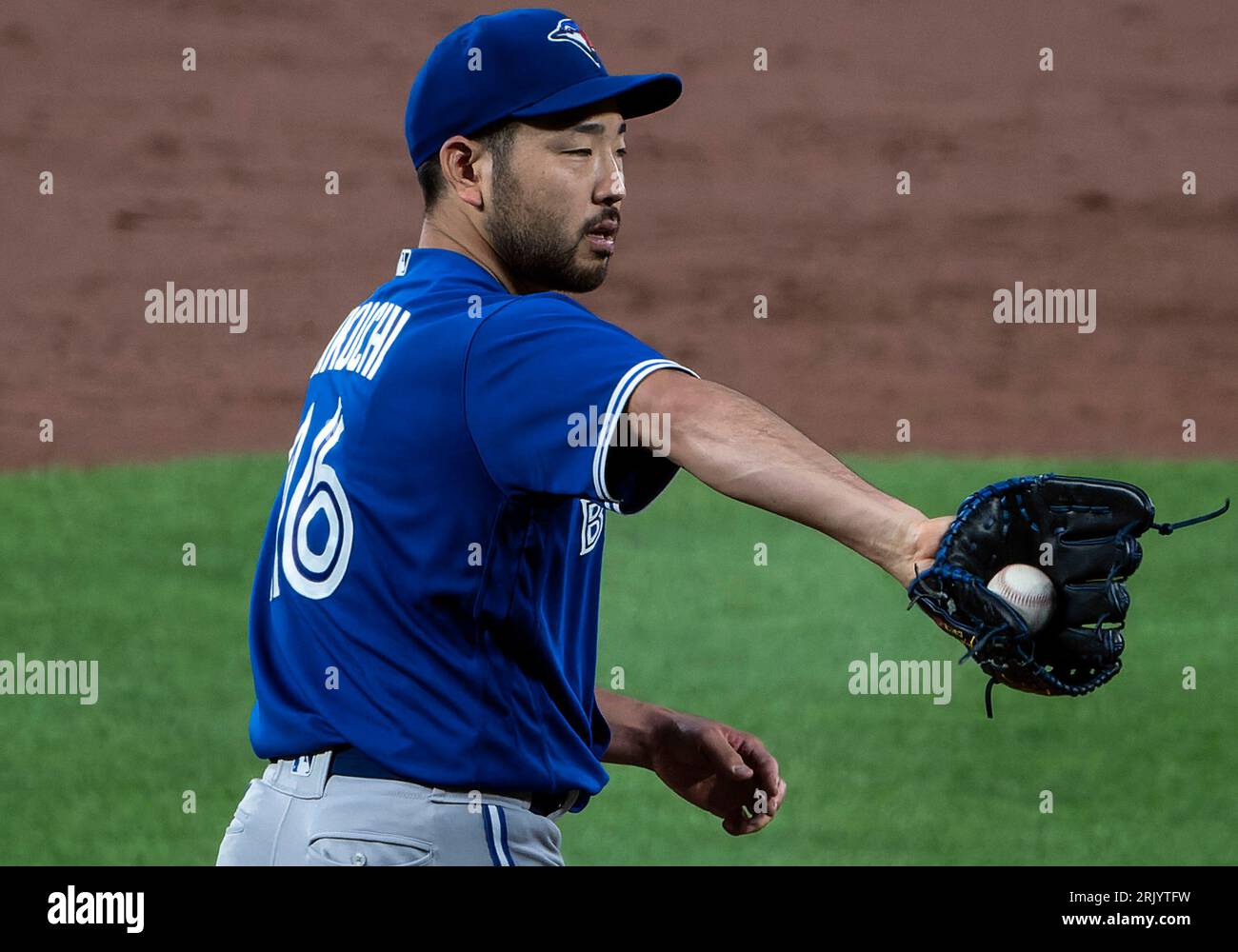 Toronto Blue Jays starting pitcher Yusei Kikuchi on the mound Stock ...