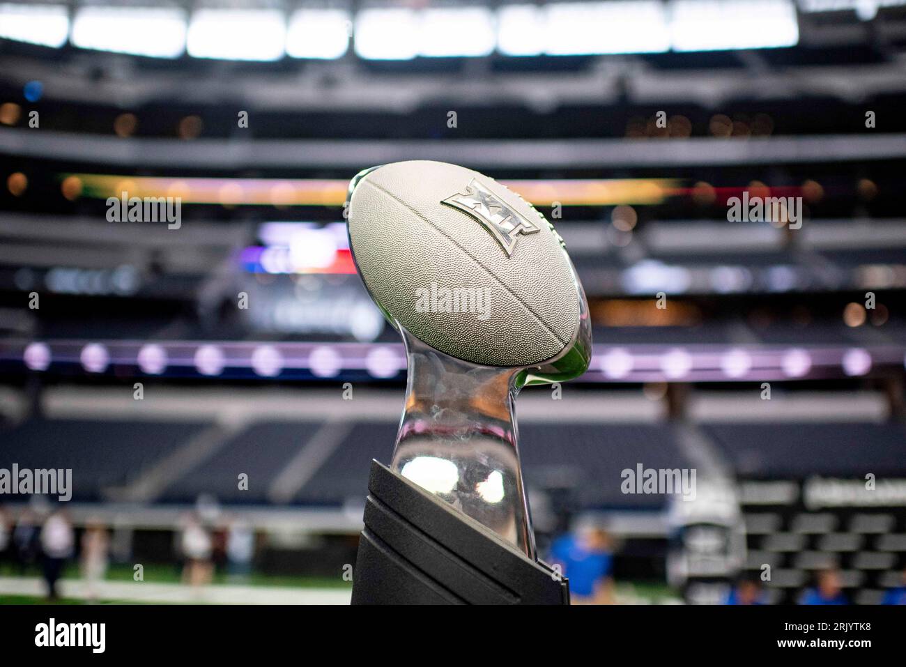 The Big 12 championship trophy stands on display at the NCAA college ...