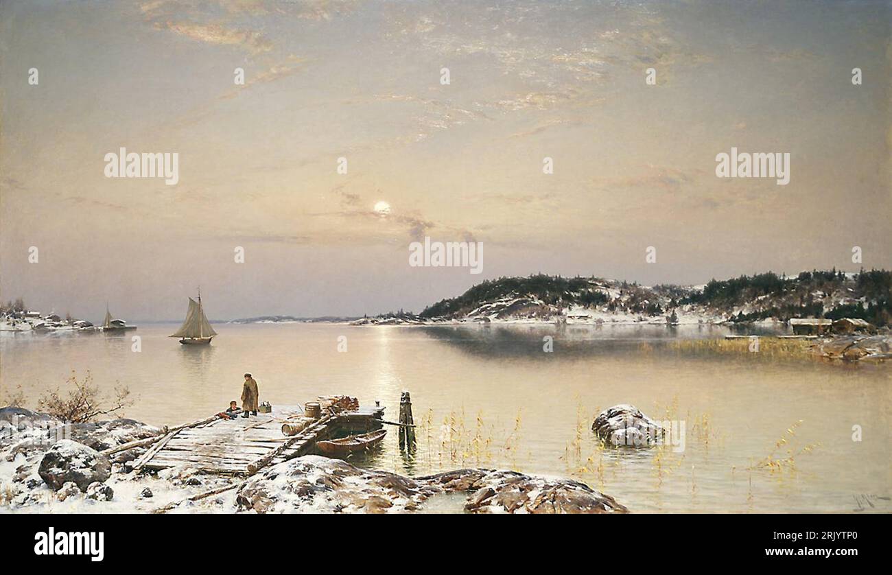 October Evening After the First Snowfall 1883 by Hjalmar Munsterhjelm ...