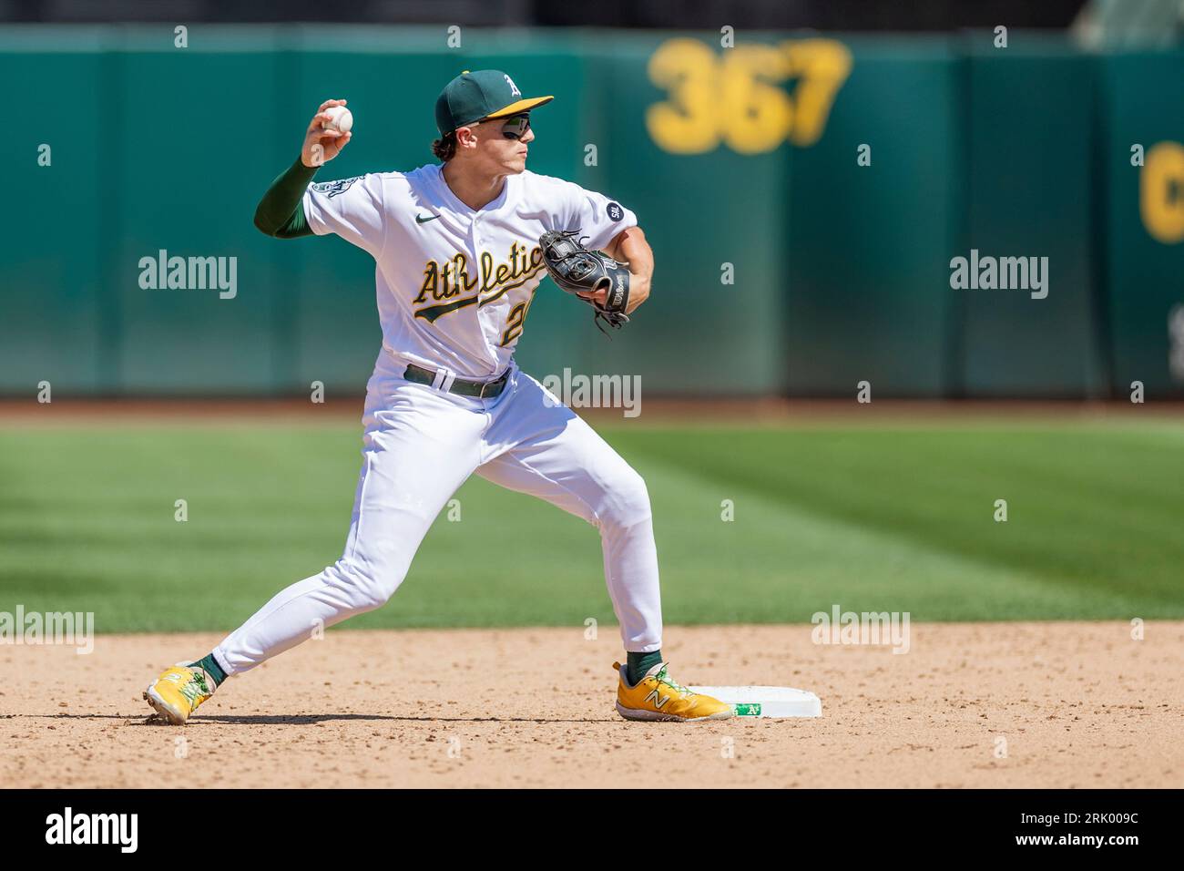 OAKLAND, CA - AUGUST 23: Oakland Athletics Infield Nick Allen (2) turns ...