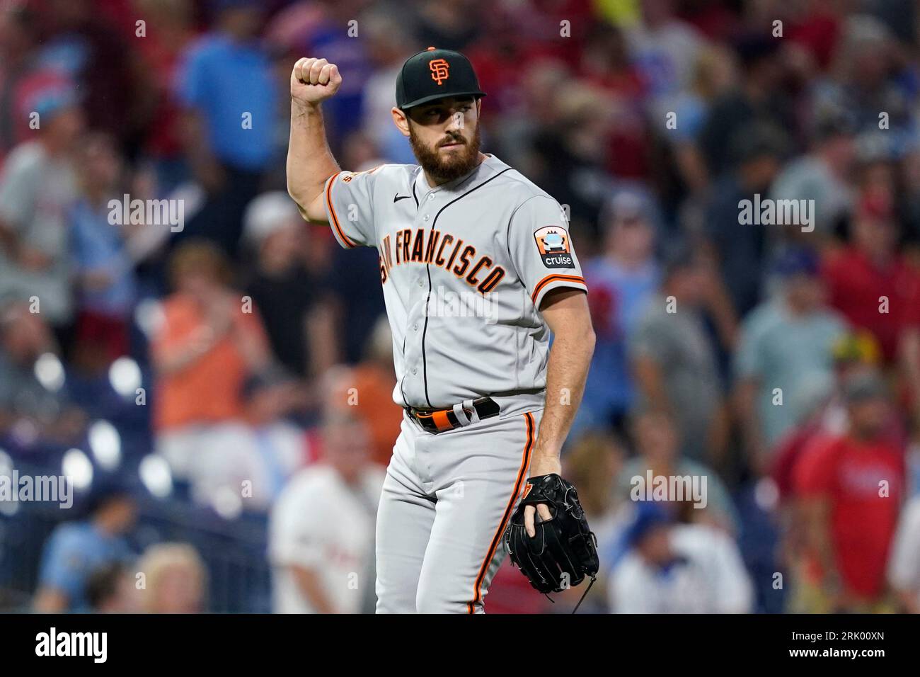 San Francisco Giants pitcher Ryan Walker reacts after getting ...