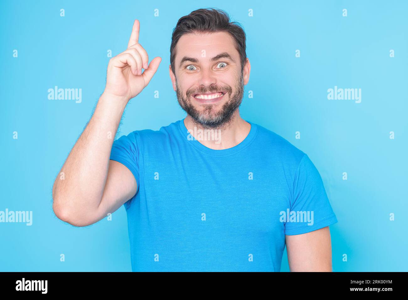 Happy man thinking of idea on studio background. Portrait of man has ...